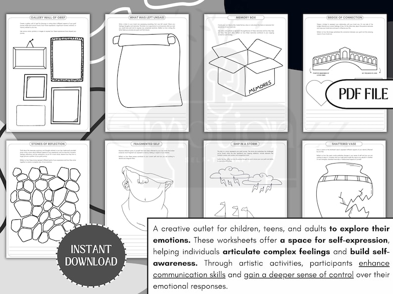 Printable Art Therapy Bundle for Healing From Grief and Loss, CBT Tool ...