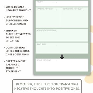 Thought Reframed Worksheet Therapy Resource Mental Health Tool ...