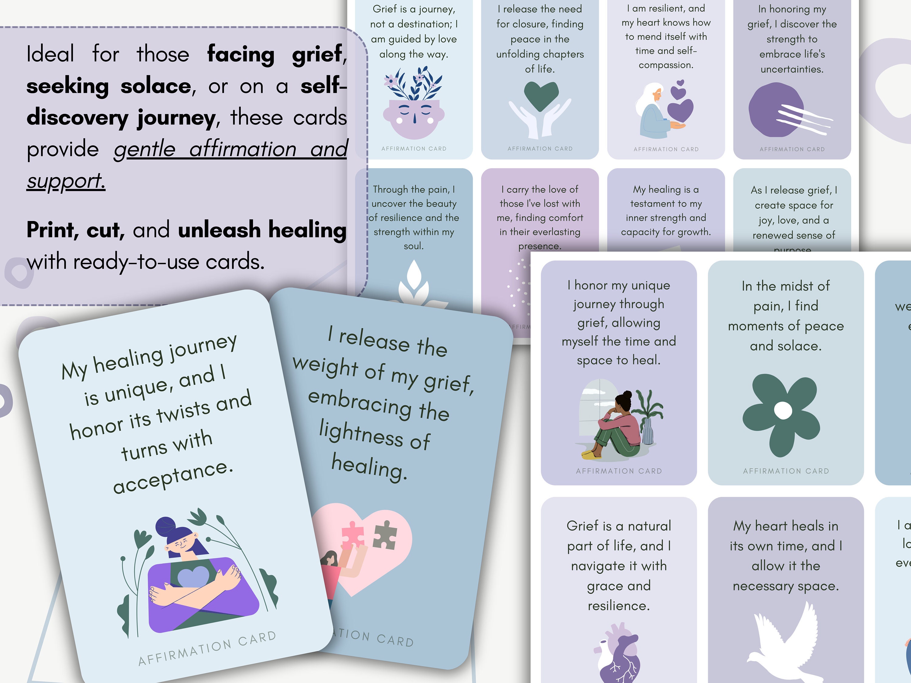 Grief Affirmation Cards, CBT Therapy Printable Tool, Emotional Support ...