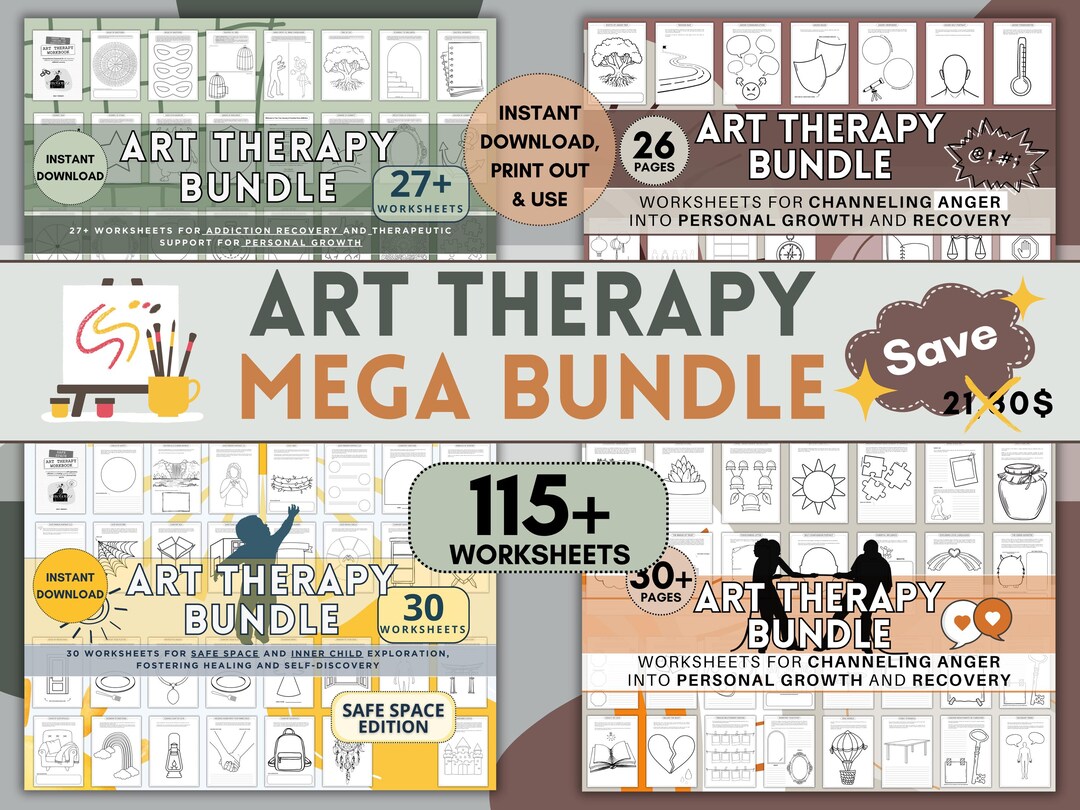 Art Therapy Bundle, Printable CBT Counseling Tools, Mental Health ...