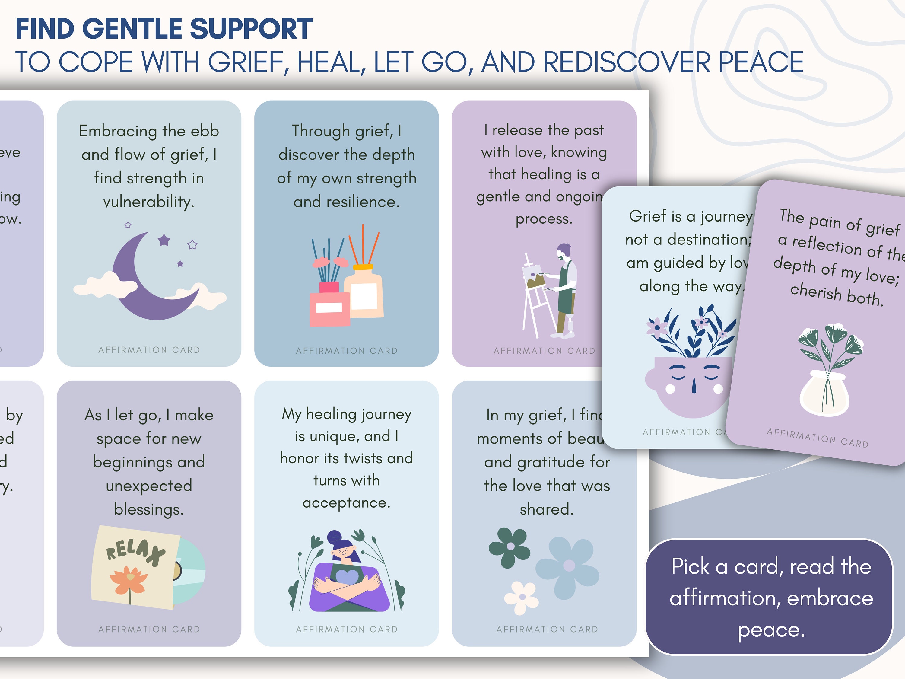 Grief Affirmation Cards, CBT Therapy Printable Tool, Emotional Support ...