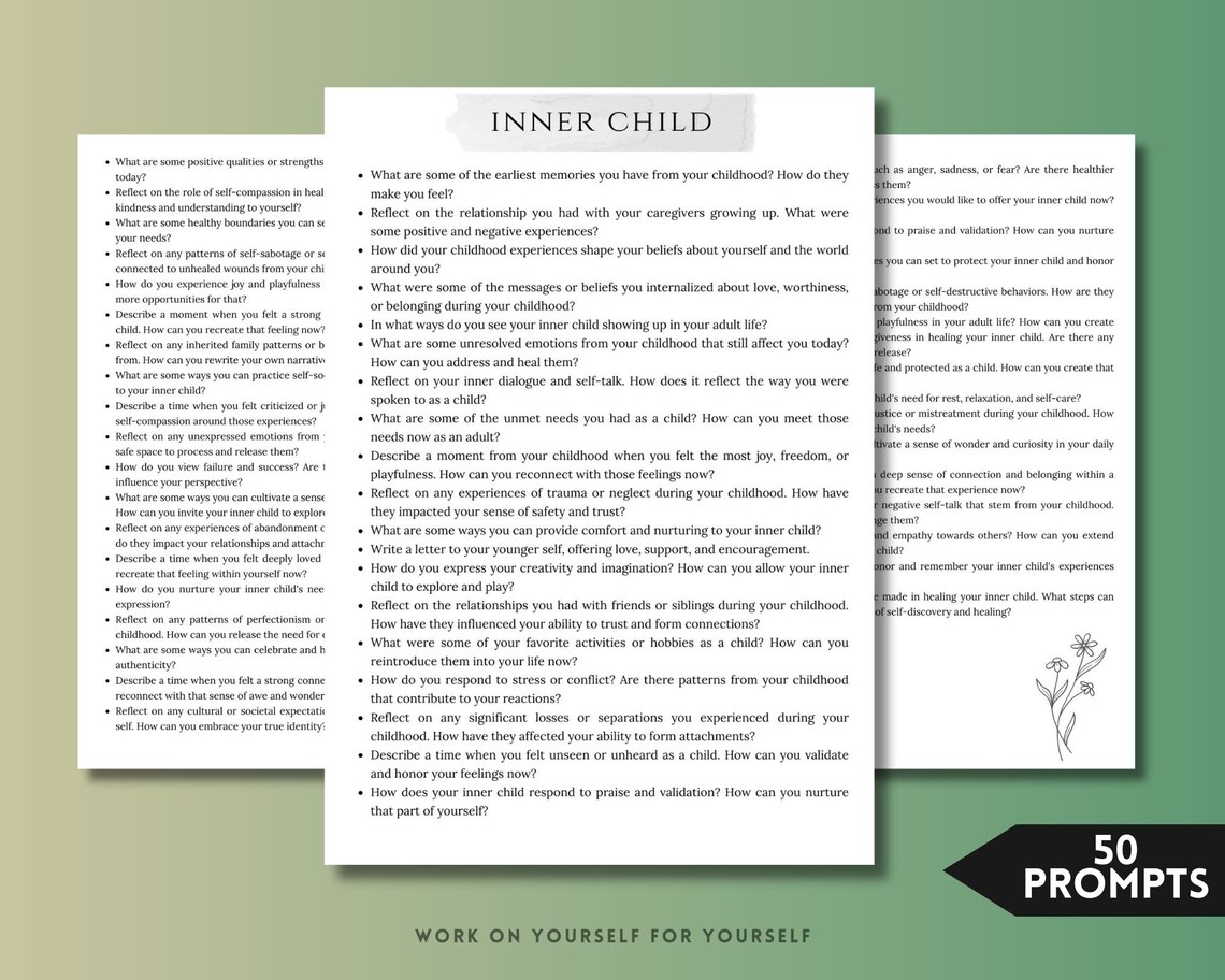 Therapy Journal With Inner Child Prompts Mental Health - Etsy