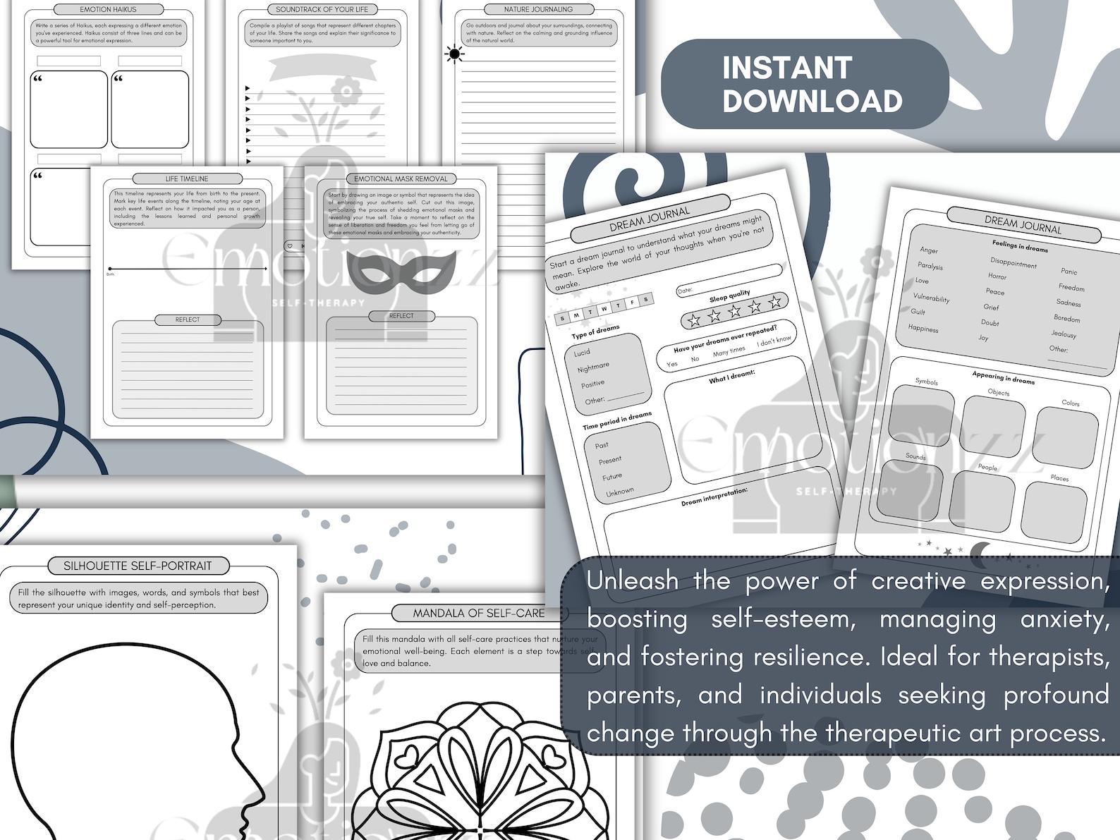 Art Therapy Bundle, Printable CBT Counseling Tools, Group Therapy ...