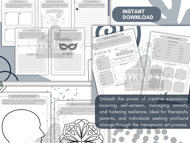 Printable Art Therapy Worksheets Bundle, Counseling Tools, Mental ...