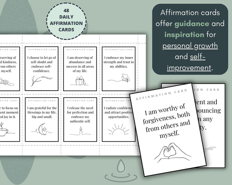 Printable Self Care Affirmation Cards, Therapy Tools, Emotional Support ...