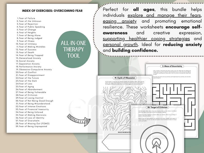Printable Art Therapy Bundle for Fear and Anxiety Management Counseling ...