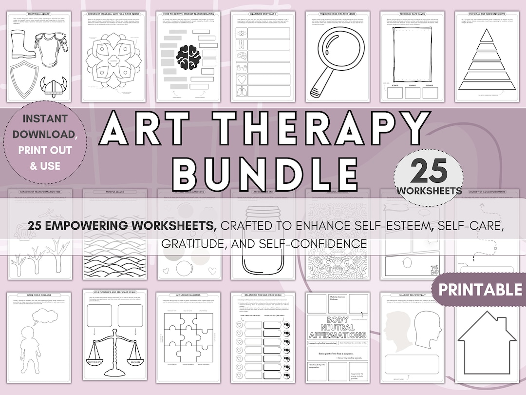 Printable Art Therapy Bundle, Emotional Regulation Worksheets, CBT Tool ...