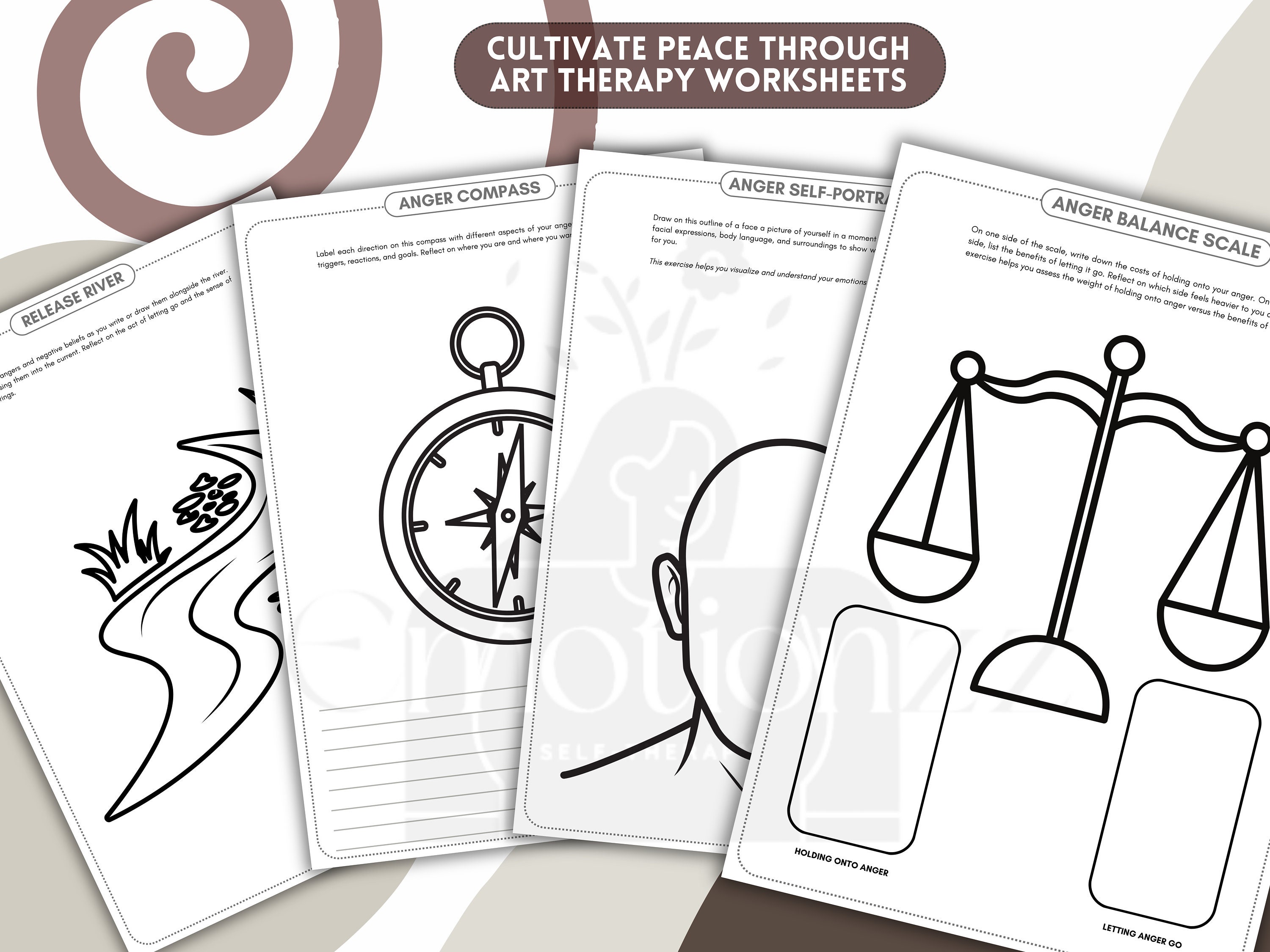 Art Therapy Worksheet Bundle, CBT Counseling Tools for Anger Management ...