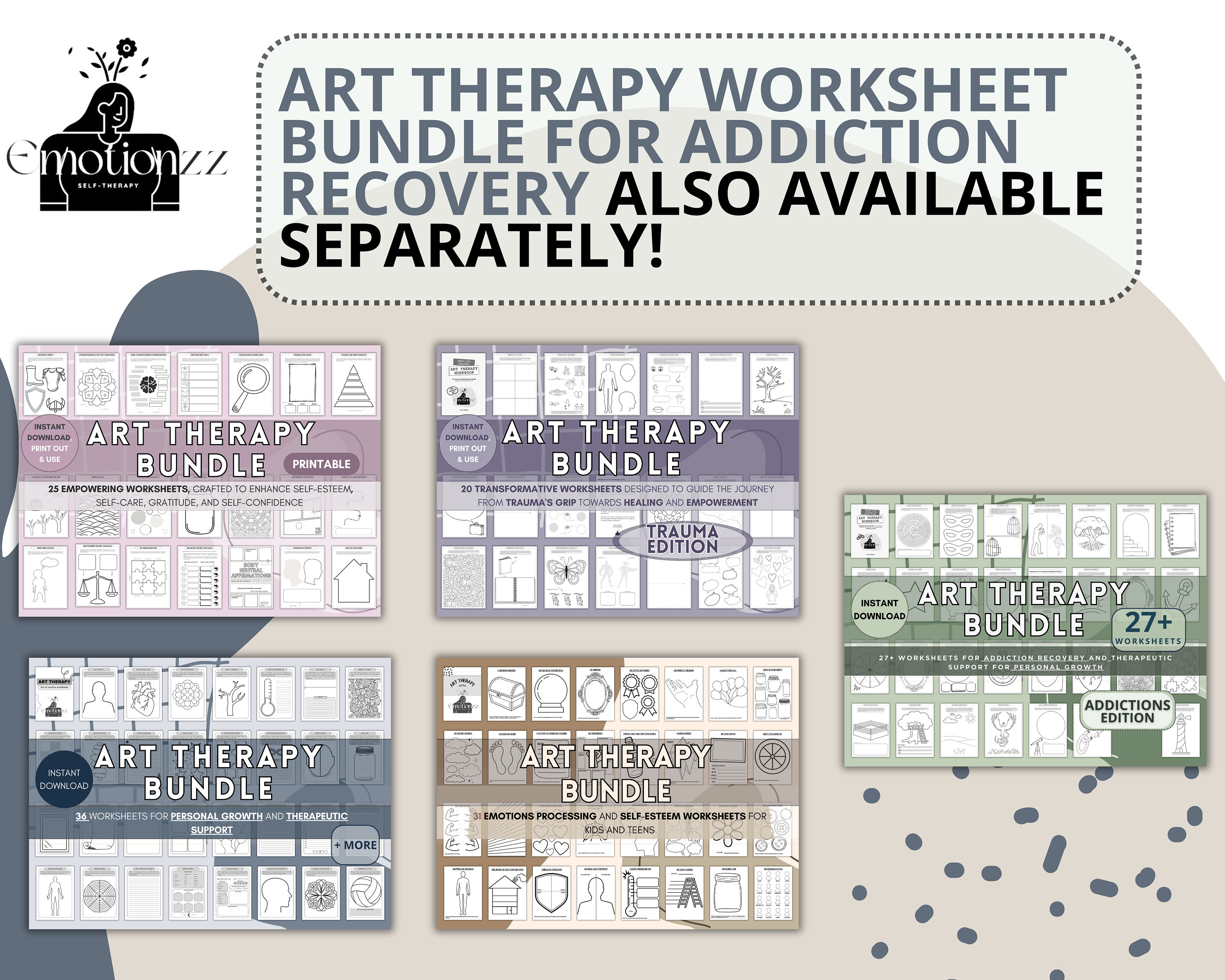 Art Therapy Bundle for Addiction Recovery, Counseling Tools, Mental ...