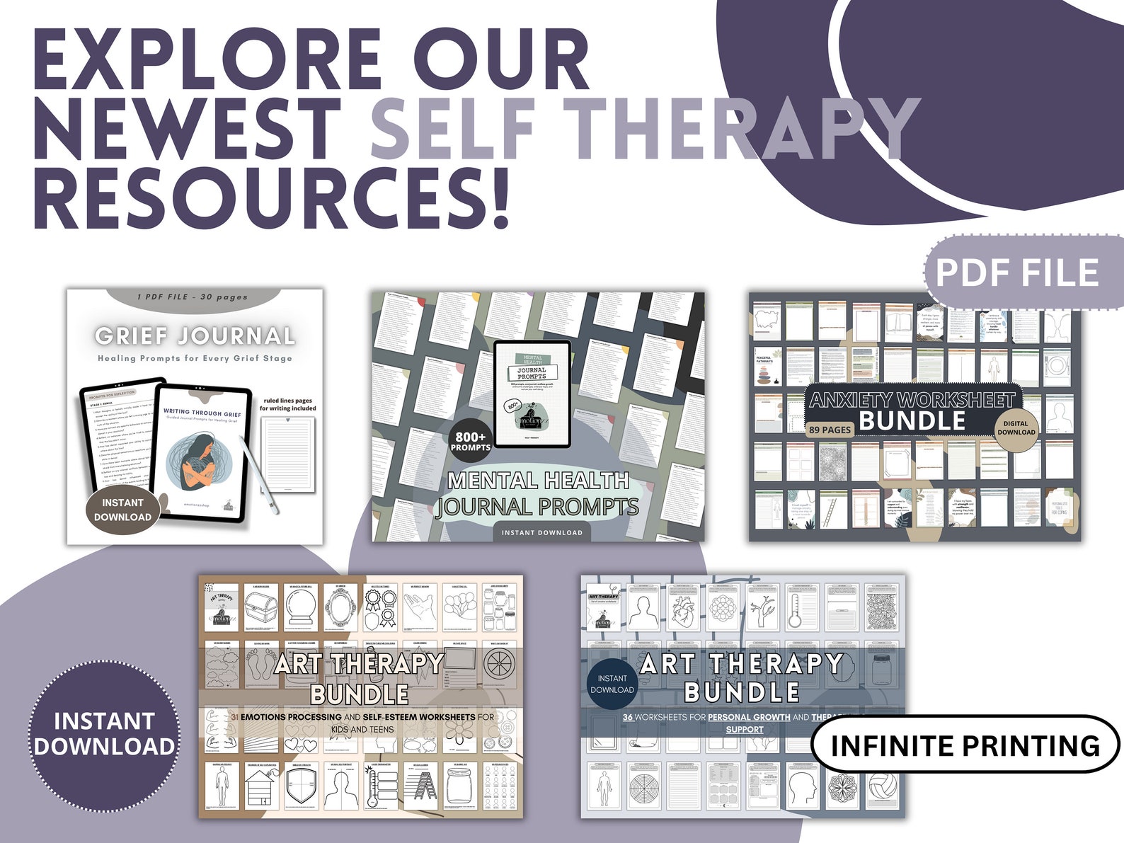 Art Therapy Worksheet Bundle for Trauma Healing, CBT Tool, Mental ...