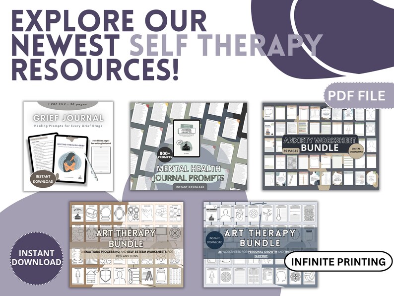 Art Therapy Worksheet Bundle for Trauma Healing, CBT Tool, Mental ...