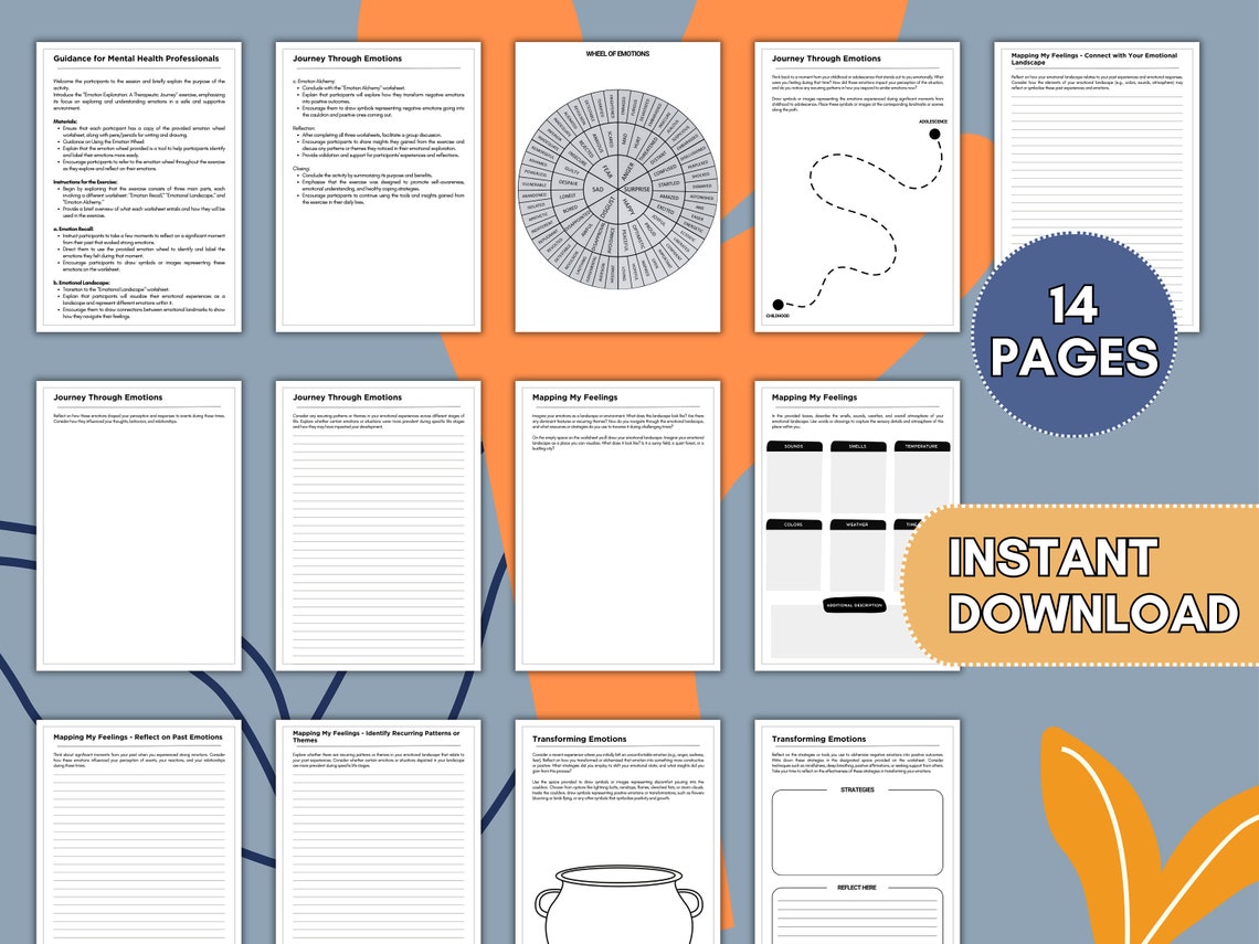 Art Therapy Worksheet Bundle for Emotion Exploration CBT Therapy ...