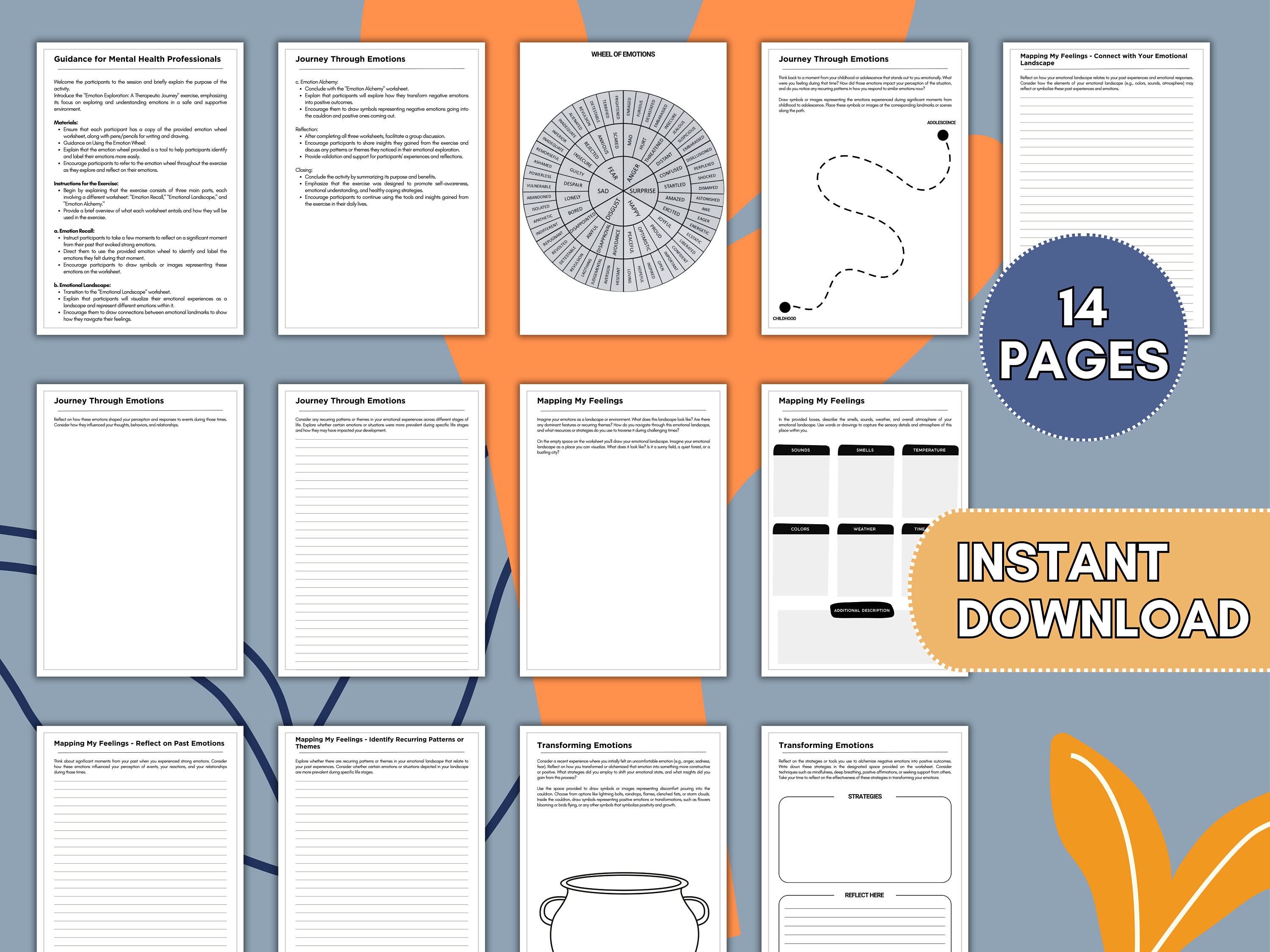 Art Therapy Worksheet Bundle for Emotion Exploration CBT Therapy ...