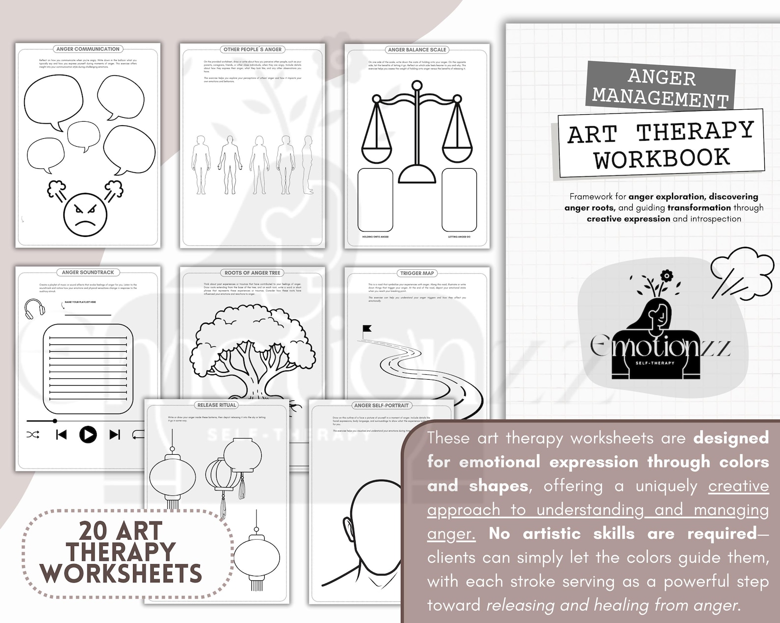Anger Release Therapy Bundle, Art Therapy Worksheets (PDF Pattern) - Etsy