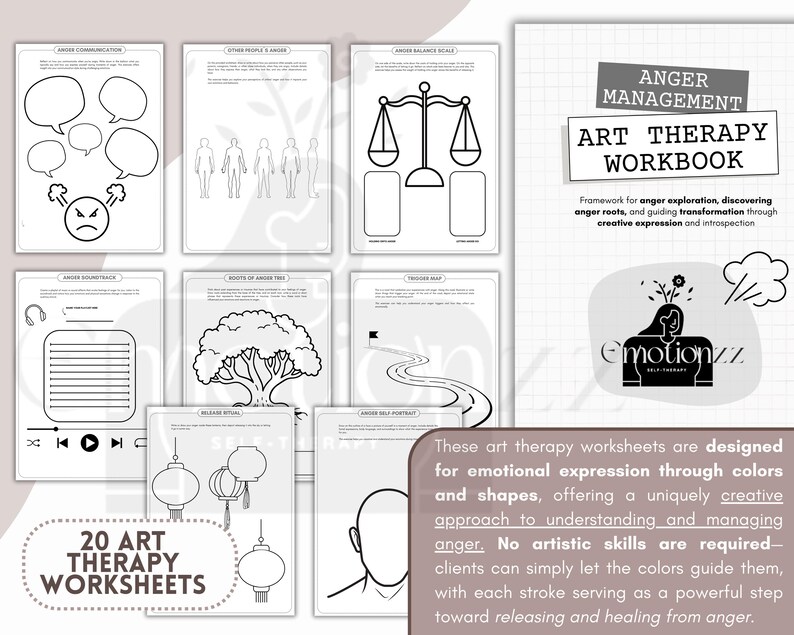 Therapy Printables for Anger Release, Art Therapy Worksheets, CBT ...