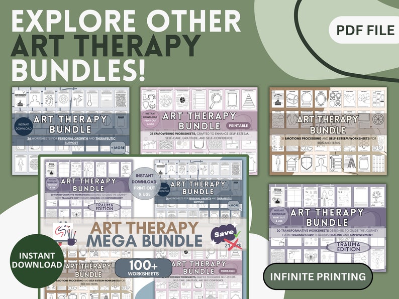 Art Therapy Worksheet Bundle, Mental Health Activities, Counseling ...