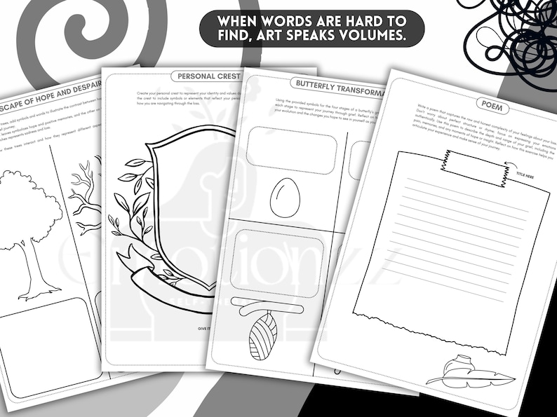 Grief & Loss Art Therapy Worksheets, Healing Printable Bundle (PDF ...