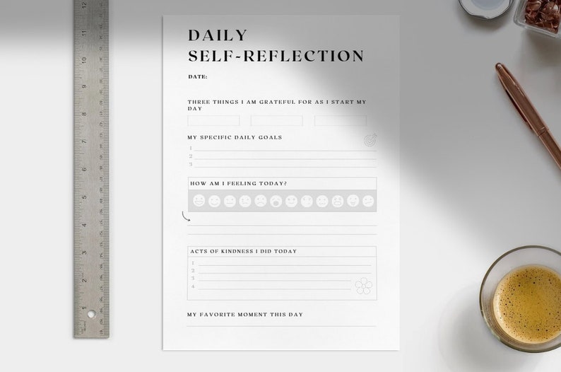 Daily Self Reflection Journal Mood Tracker Printable Gratitude Diary ...