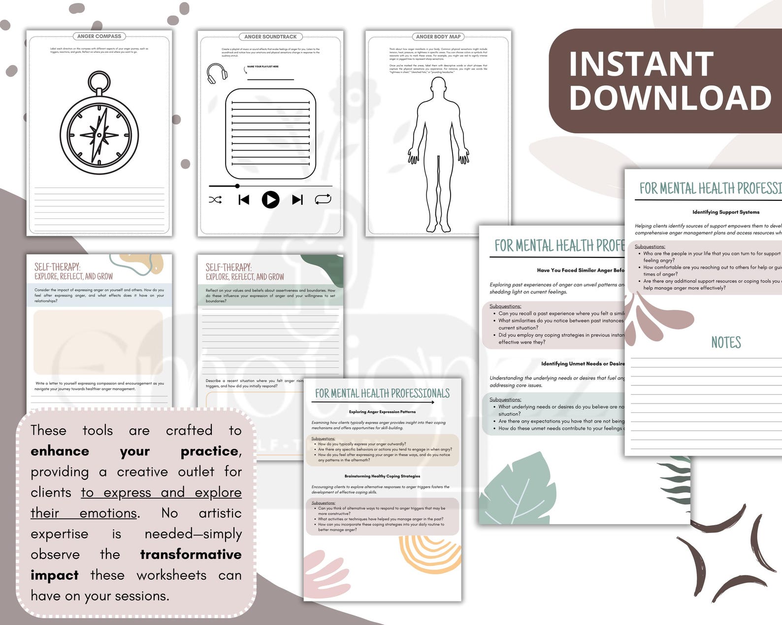 Therapy Printables for Anger Release, Art Therapy Worksheets, CBT ...