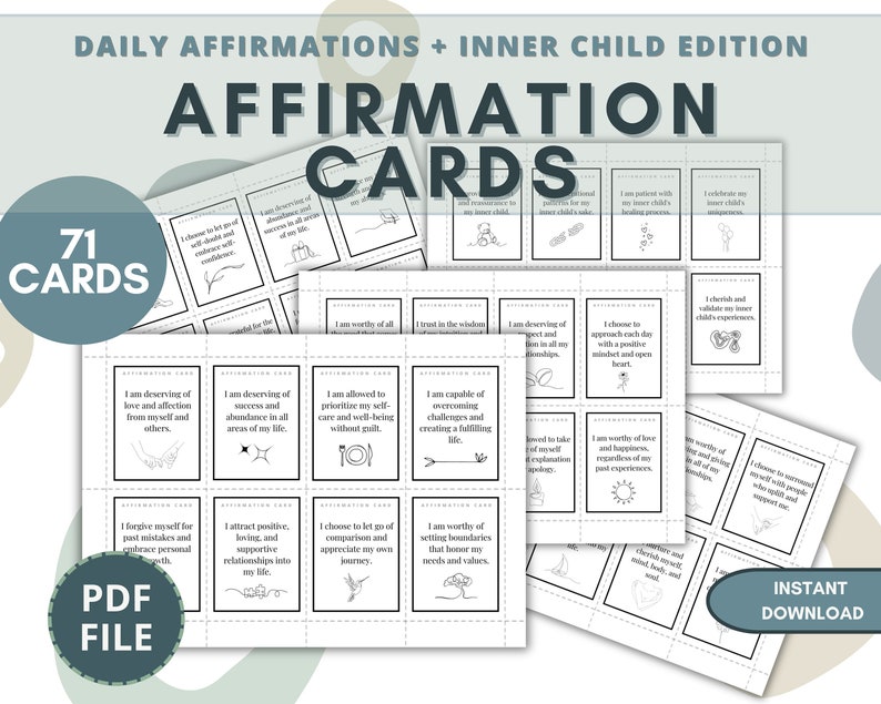 Printable Self Care Affirmation Cards, Therapy Tools, Emotional Support ...