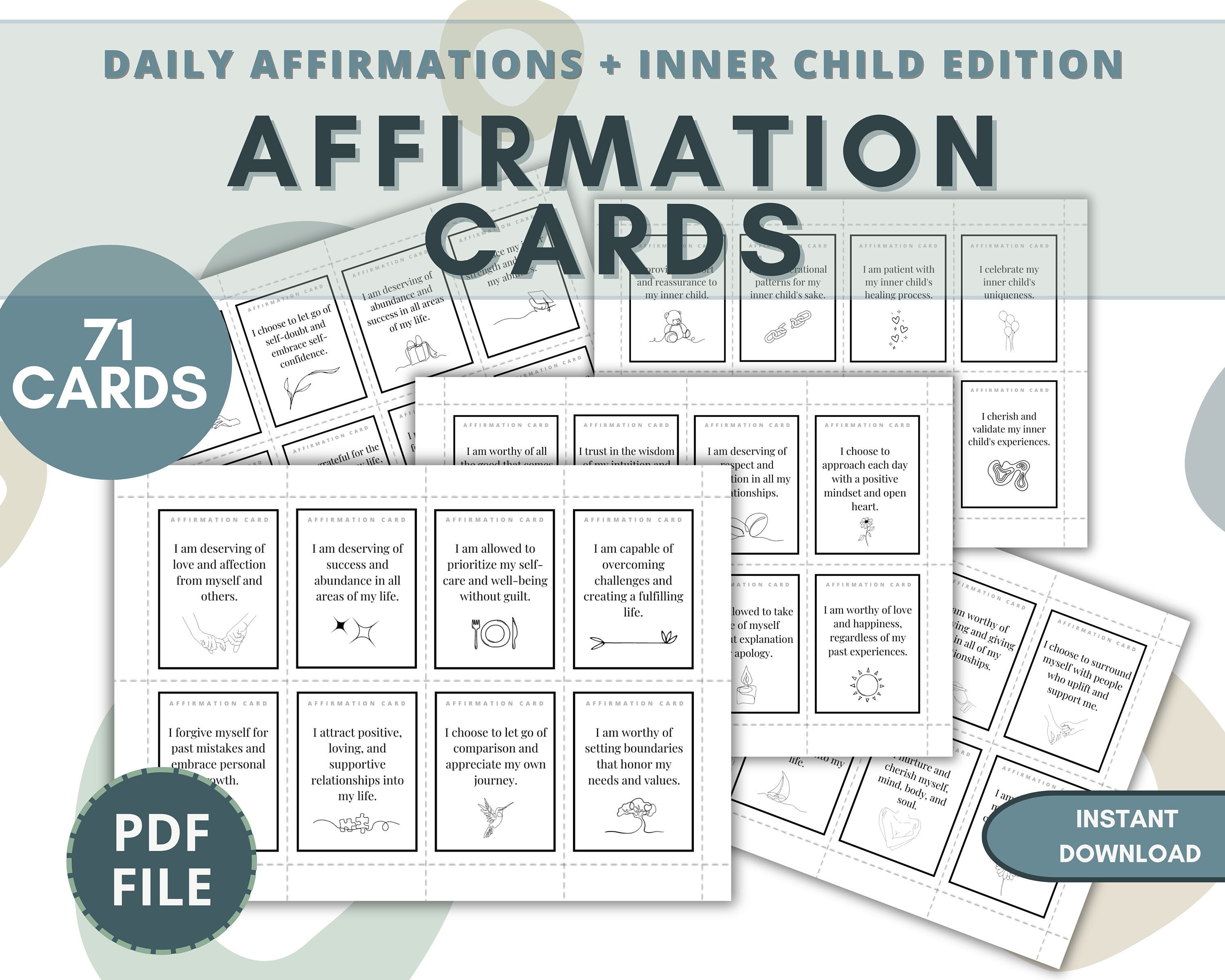 Printable Self Care Affirmation Cards, Therapy Tools, Emotional Support ...