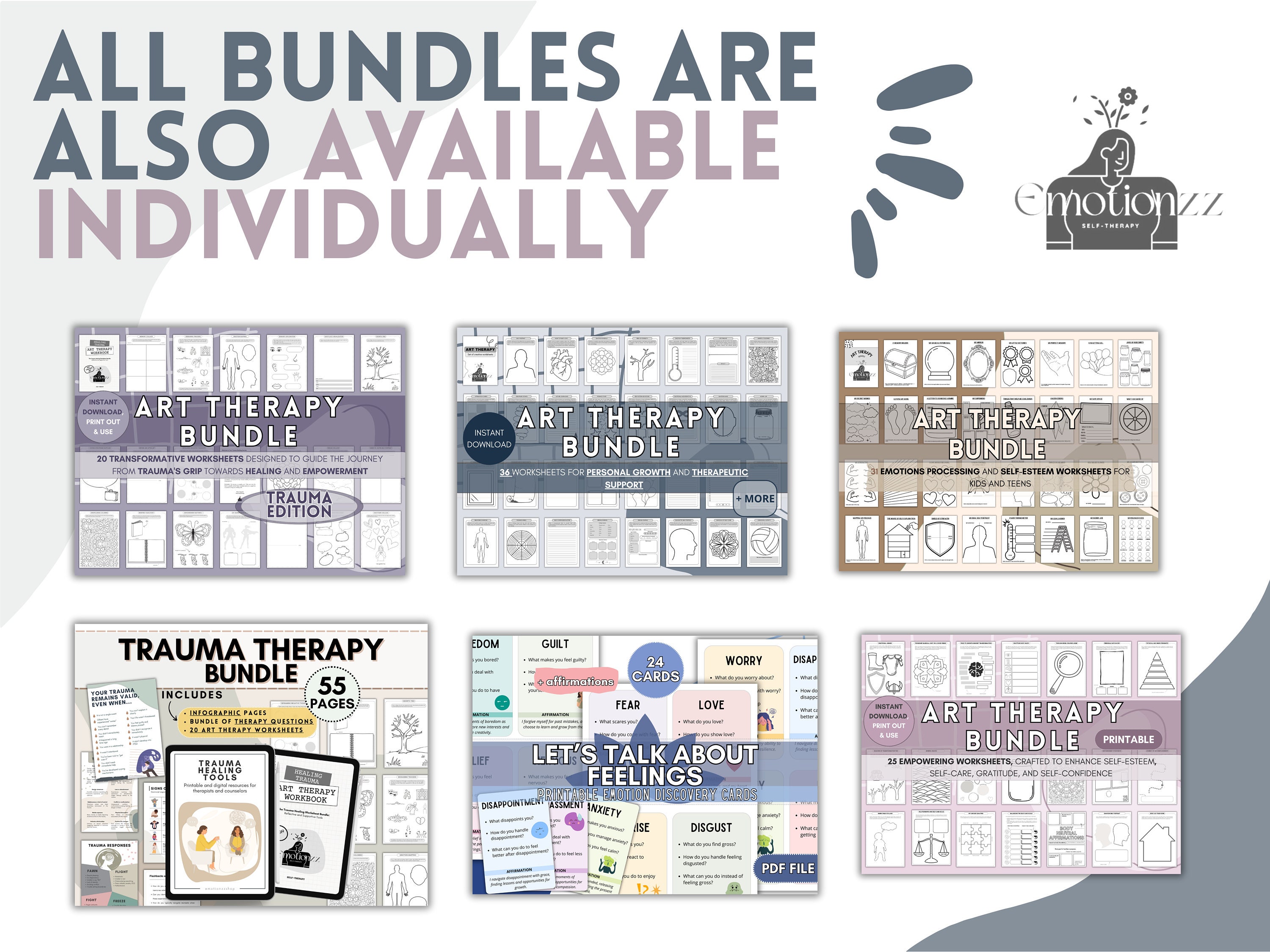 Art Therapy Bundle, Printable CBT Counseling Tools, Group Therapy ...
