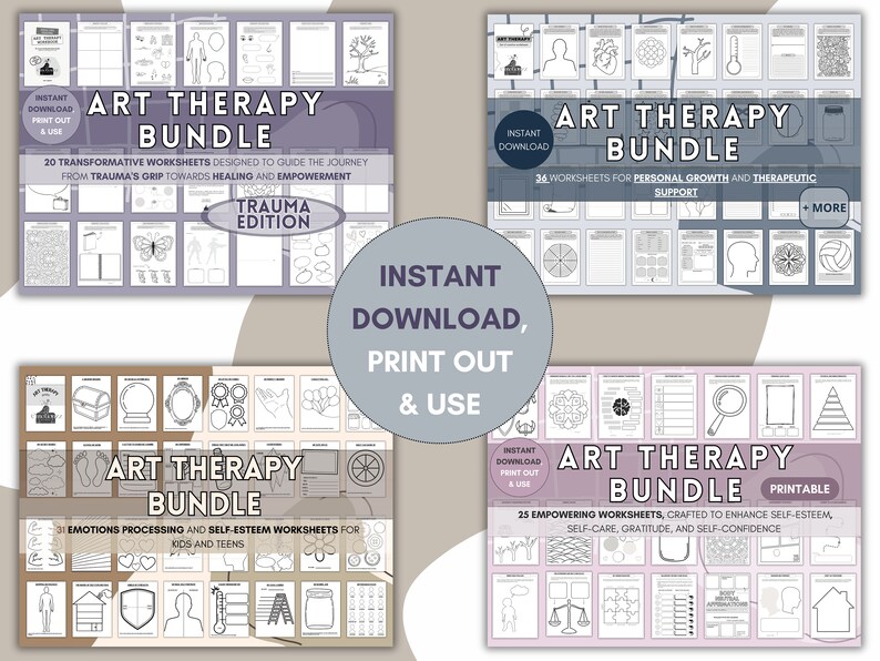 Art Therapy Worksheets MEGA Bundle: Mental Health, Teens, Adults (PDF ...