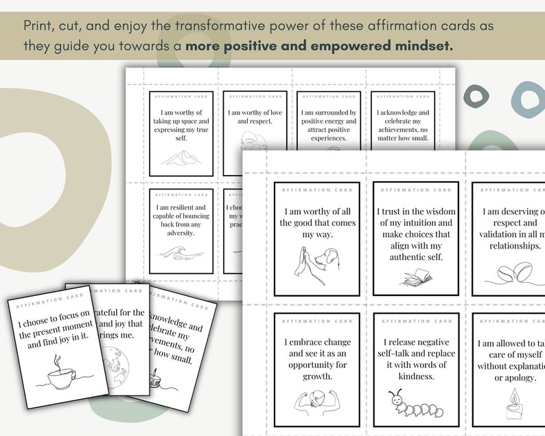 Printable Self Care Affirmation Cards, Therapy Tools, Emotional Support ...