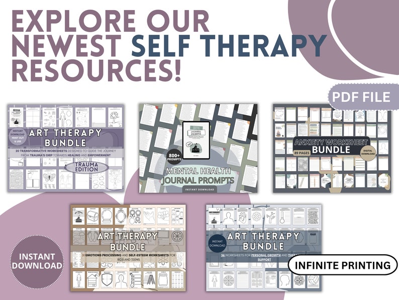 Printable Art Therapy Bundle, Emotional Regulation Worksheets, CBT Tool ...
