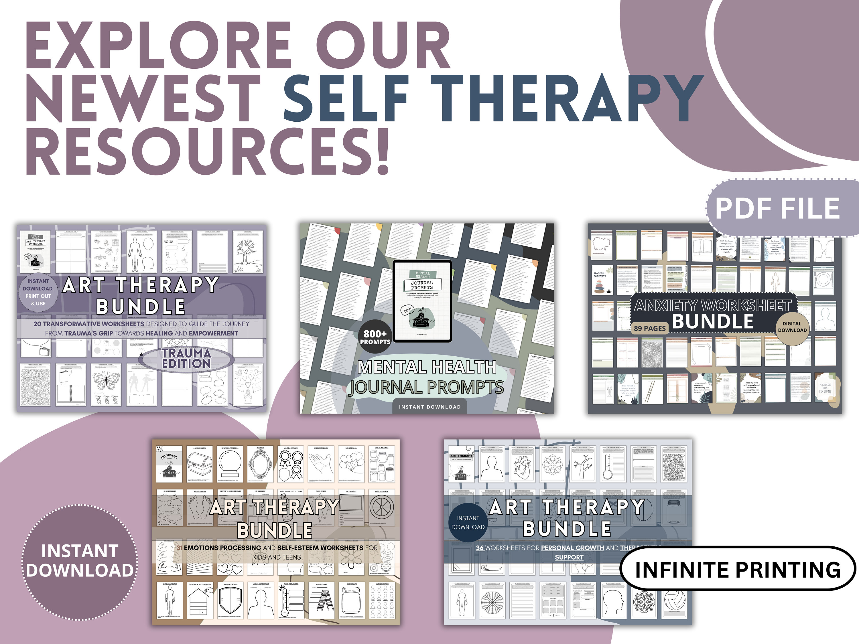 Printable Art Therapy Bundle, Emotional Regulation Worksheets, CBT Tool ...