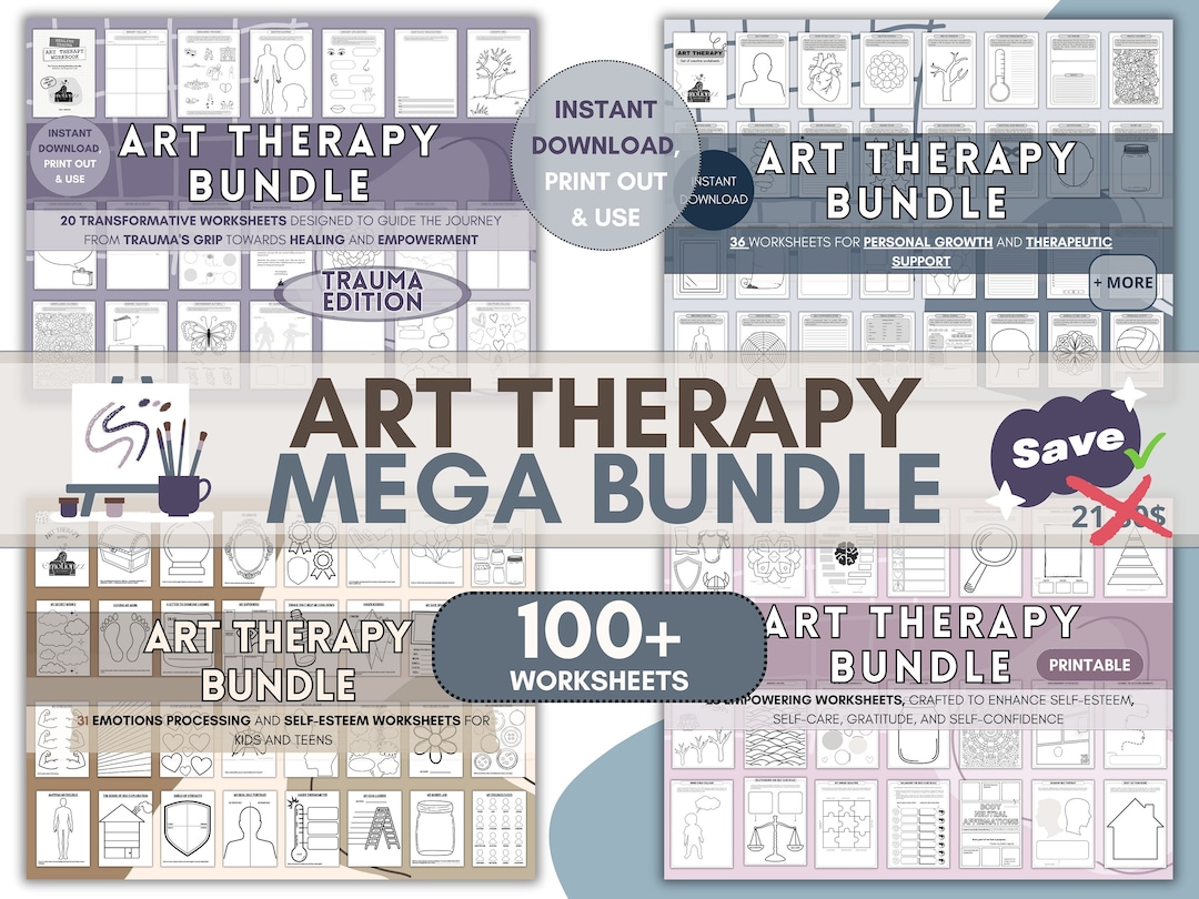 Art Therapy Bundle, Printable CBT Counseling Tools, Group Therapy ...