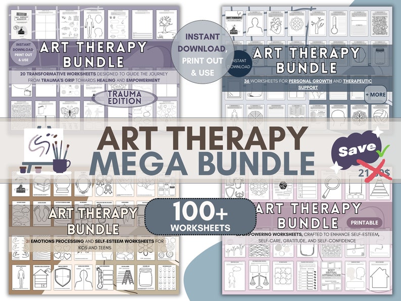 Art Therapy Bundle, Printable CBT Counseling Tools, Group Therapy ...
