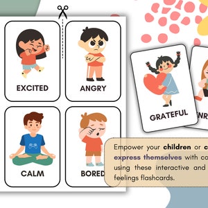 Printable Emotions Flashcards for Kids, Feelings Chart, Therapy Tools ...