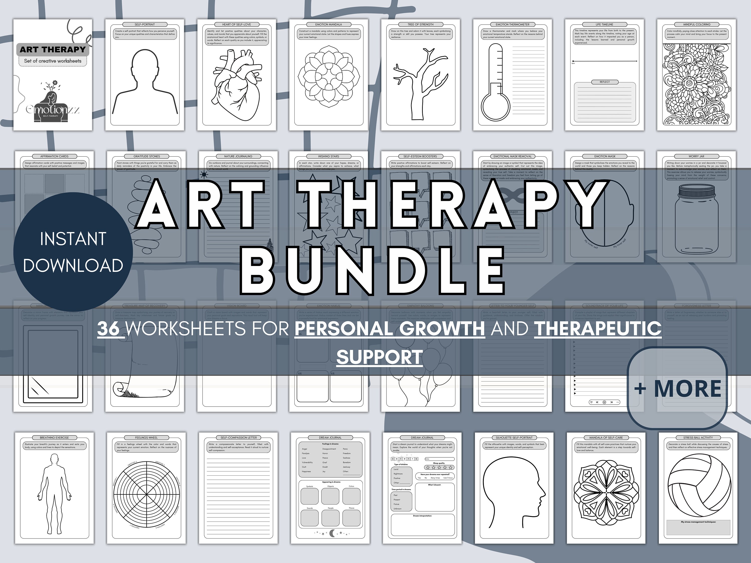 Art Therapy Worksheet Bundle for CBT Therapy Counseling Group - Etsy ...