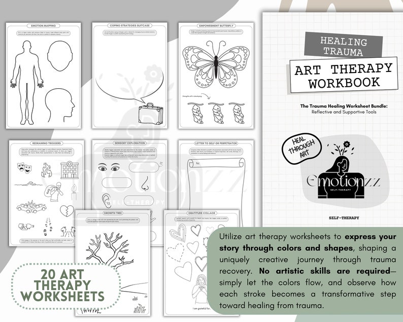 Trauma Therapy Worksheets, Art Therapy Bundle, DBT Coping Skills (PDF ...