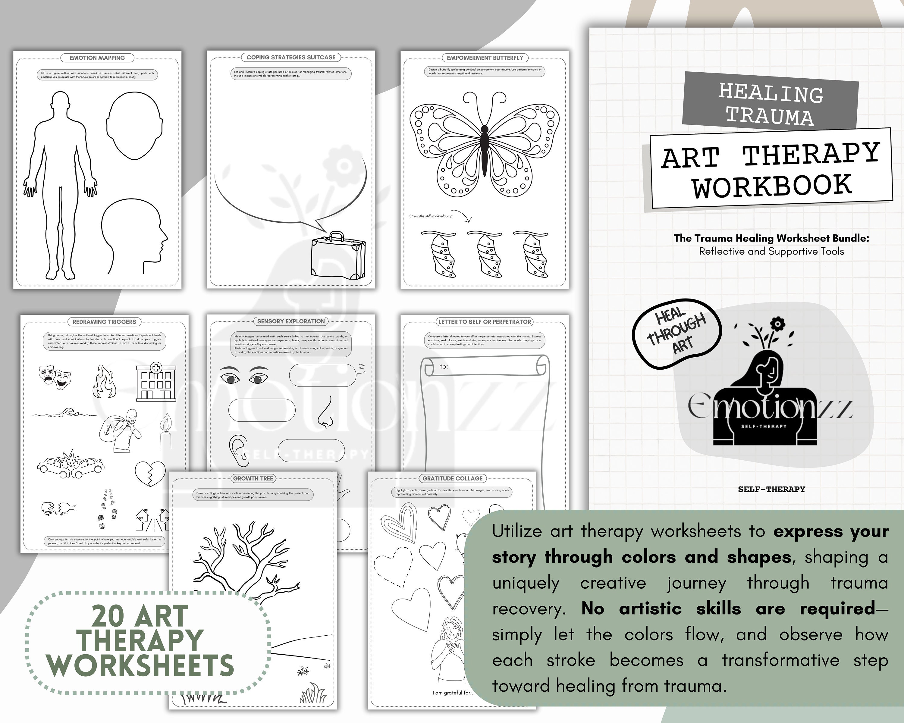 Trauma Healing Bundle, Printable Art Therapy Worksheets, CBT ...