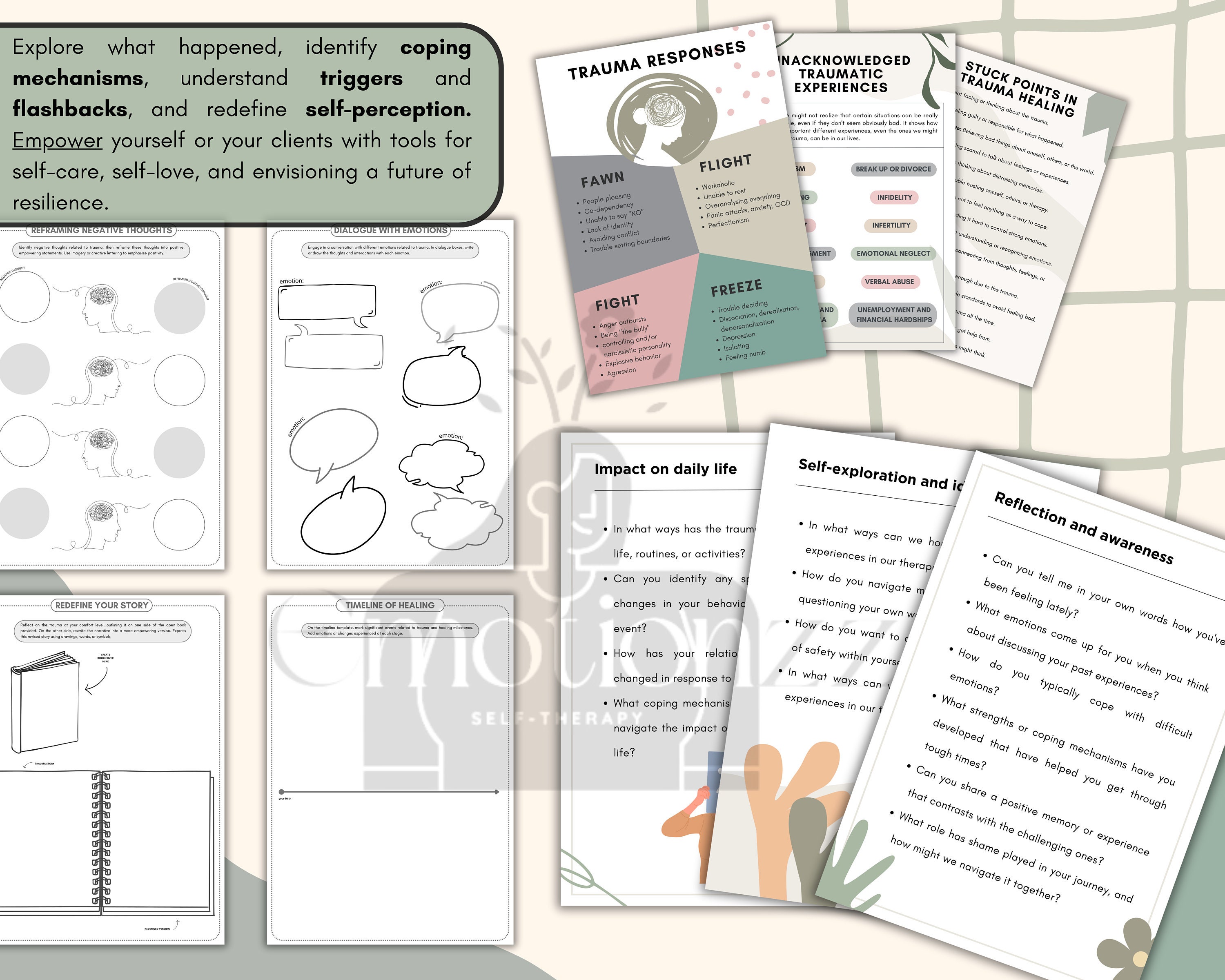 Trauma Healing Bundle, Printable Art Therapy Worksheets, CBT ...