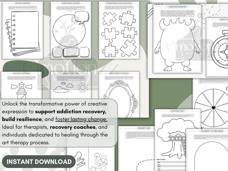 Art Therapy Bundle, Printable CBT Counseling Tools, Mental Health ...