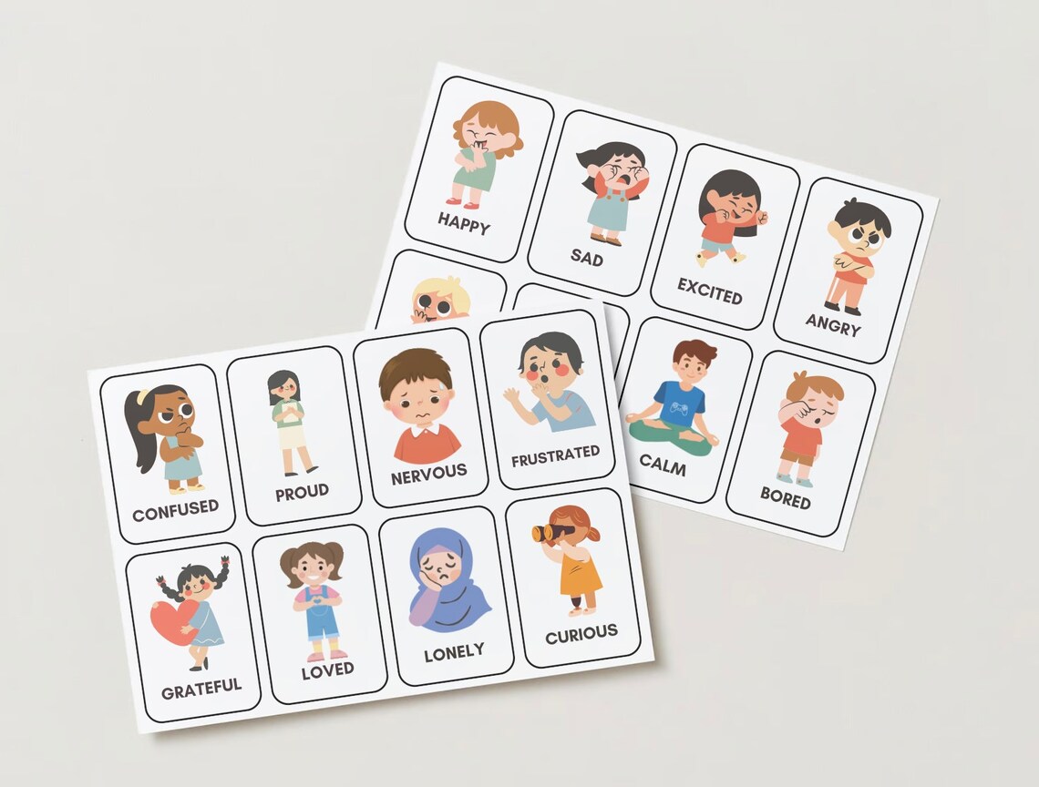 Printable Emotions Flashcards for Kids, Feelings Chart, Therapy Tools ...