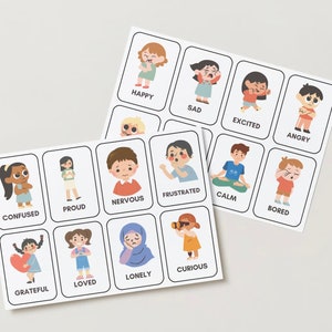 Printable Emotions Flashcards for Kids, Feelings Chart, Therapy Tools ...