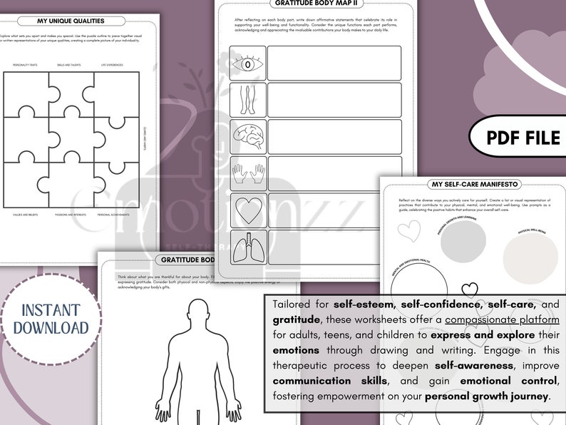 Printable Art Therapy Bundle, Emotional Regulation Worksheets, CBT Tool ...