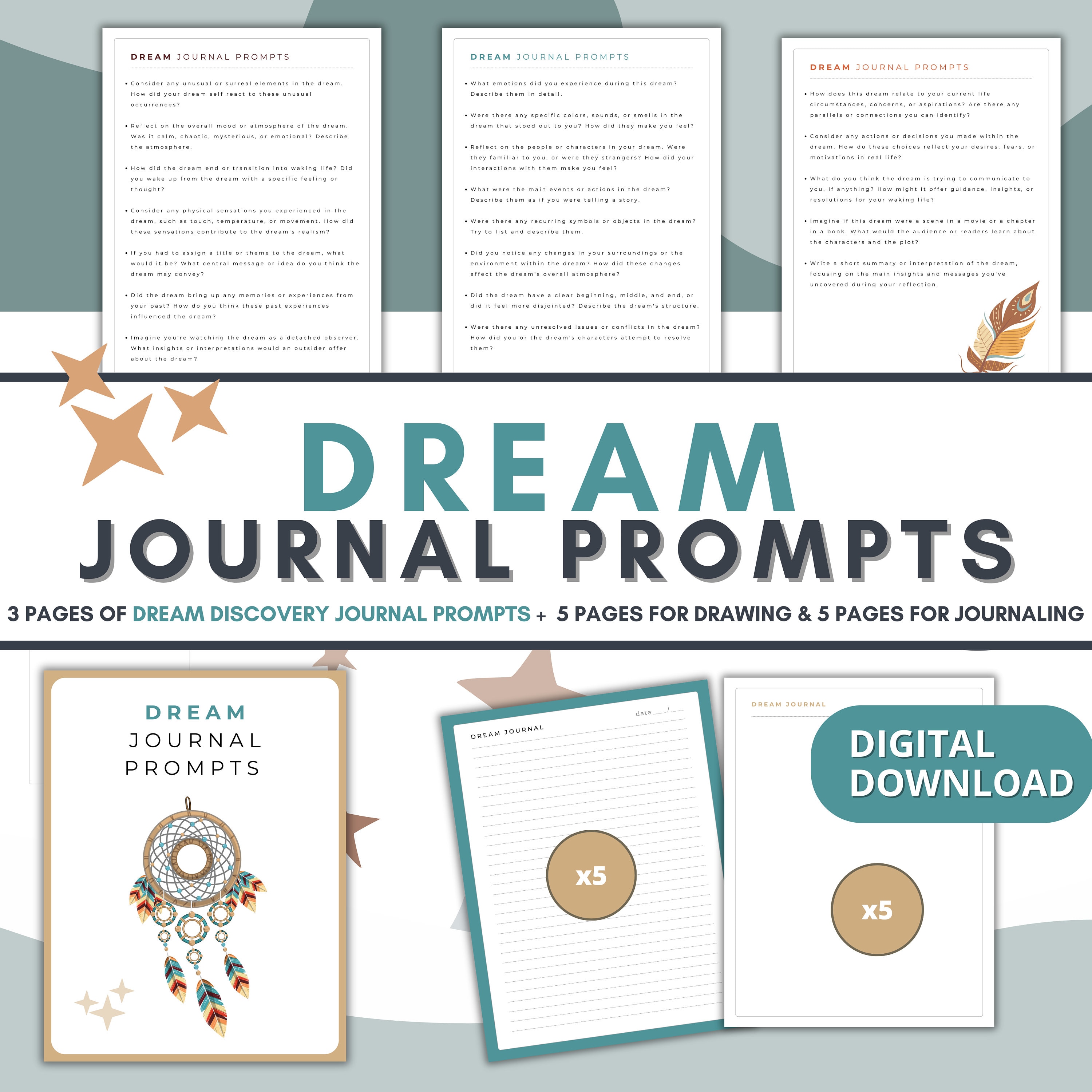 Dream Journal Prompts, Printable Guided Journal, Goodnotes Compatible ...