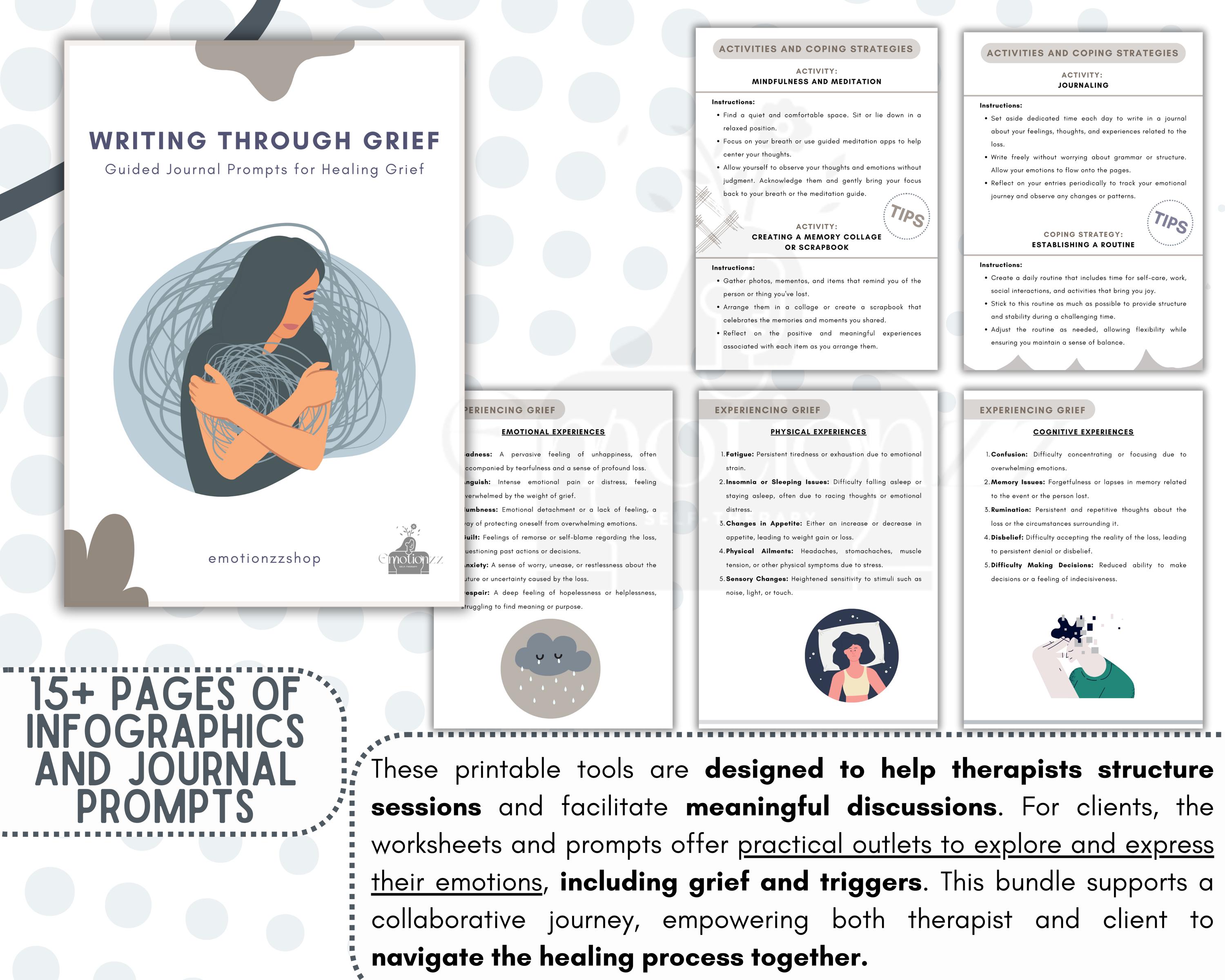 Printable Art Therapy Worksheets, Grief Healing Bundle CBT Infographics ...