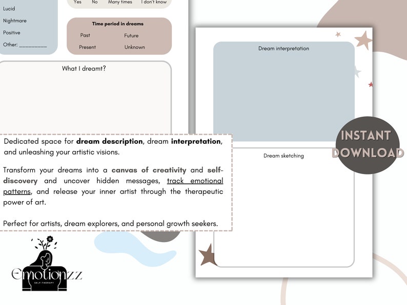 Guided Journal, Dream Therapy Workbook, Art Therapy, Printable CBT Tool ...