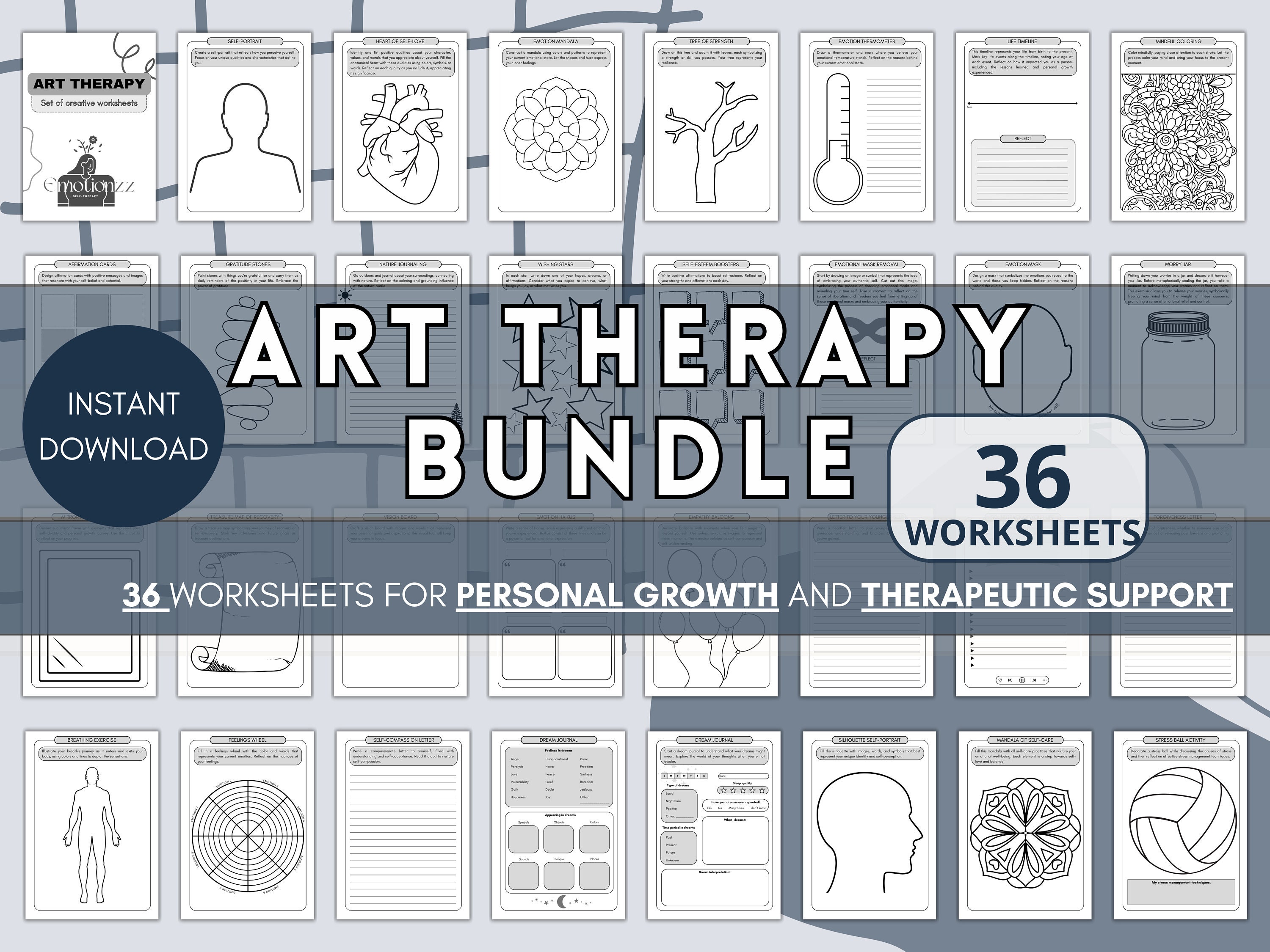 Art Therapy Worksheet Bundle for CBT Therapy Counseling Group Therapy ...