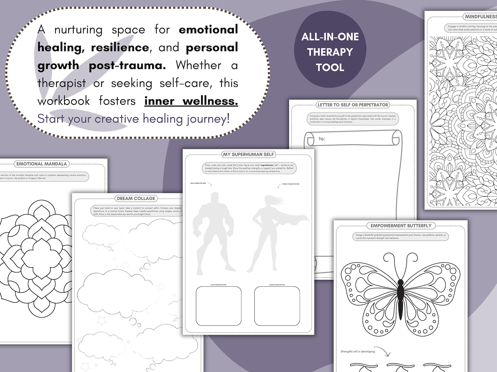 Art Therapy Worksheet Bundle for Trauma Healing, CBT Tool, Mental ...