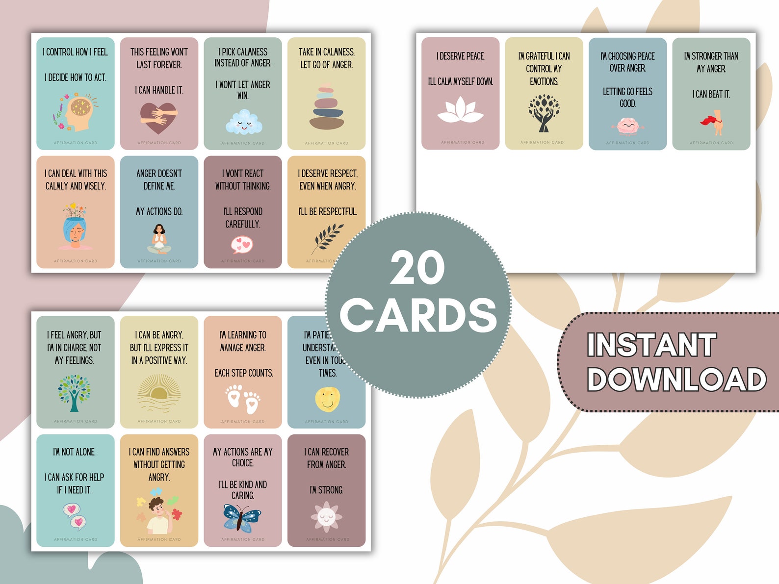 Anger Management Affirmation Cards: Printable Mindfulness Deck (PDF) - Etsy