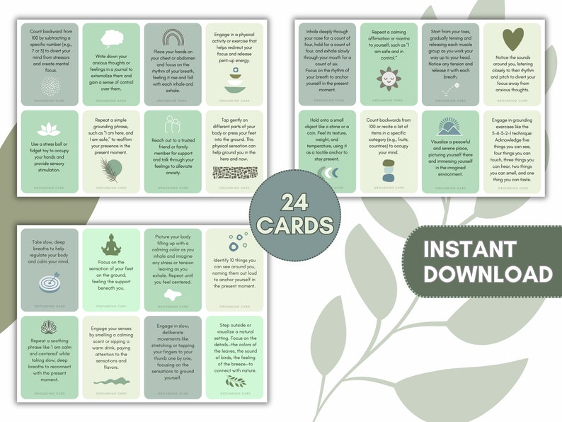 Anxiety Affirmations Coping Skill Cards, Mindfulness and Grounding ...