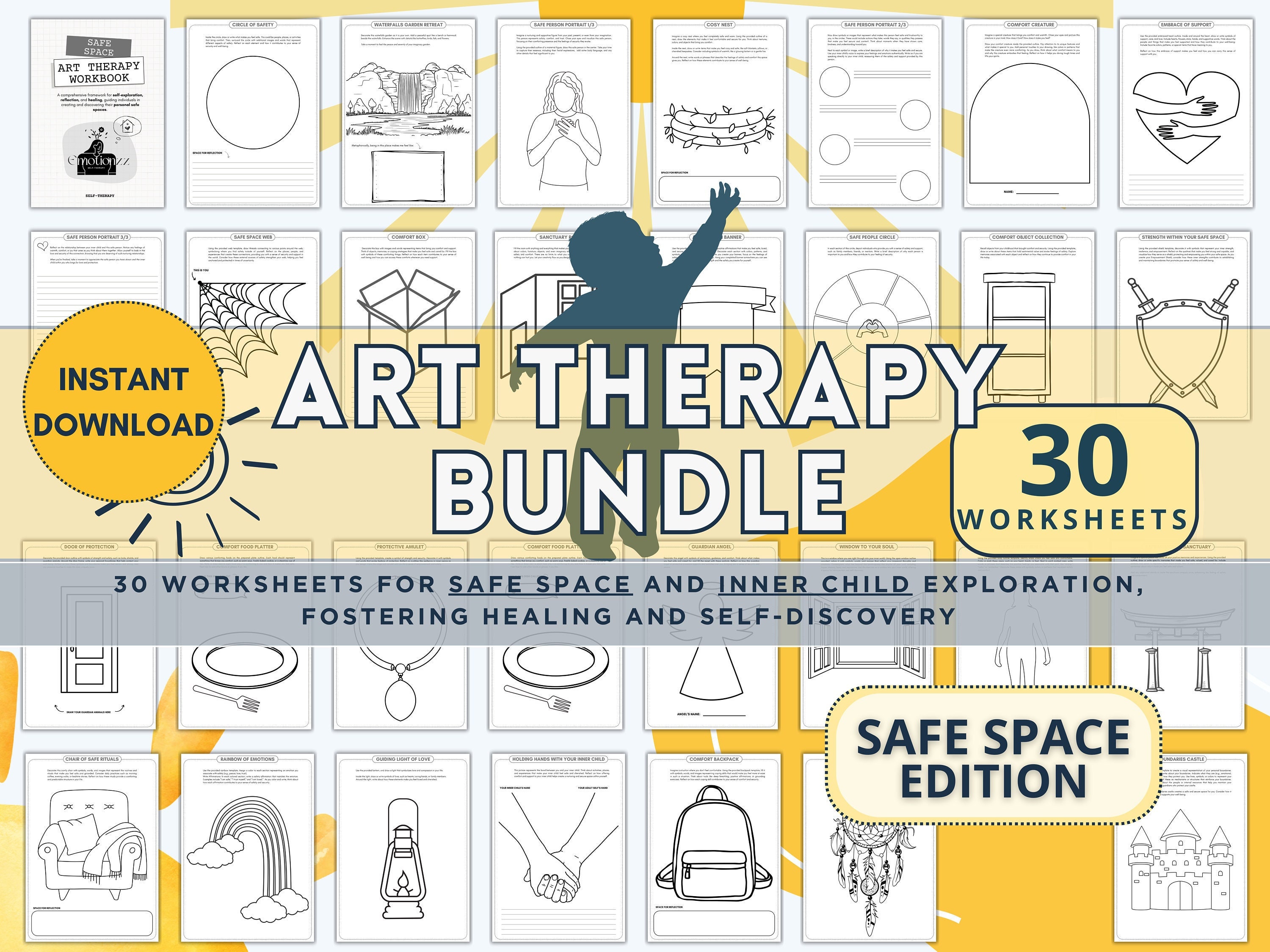 Art Therapy Worksheet Bundle for Inner Child Healing CBT Therapy ...