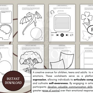 Art Therapy Worksheet Bundle, CBT Counseling Tools for Anger Management ...